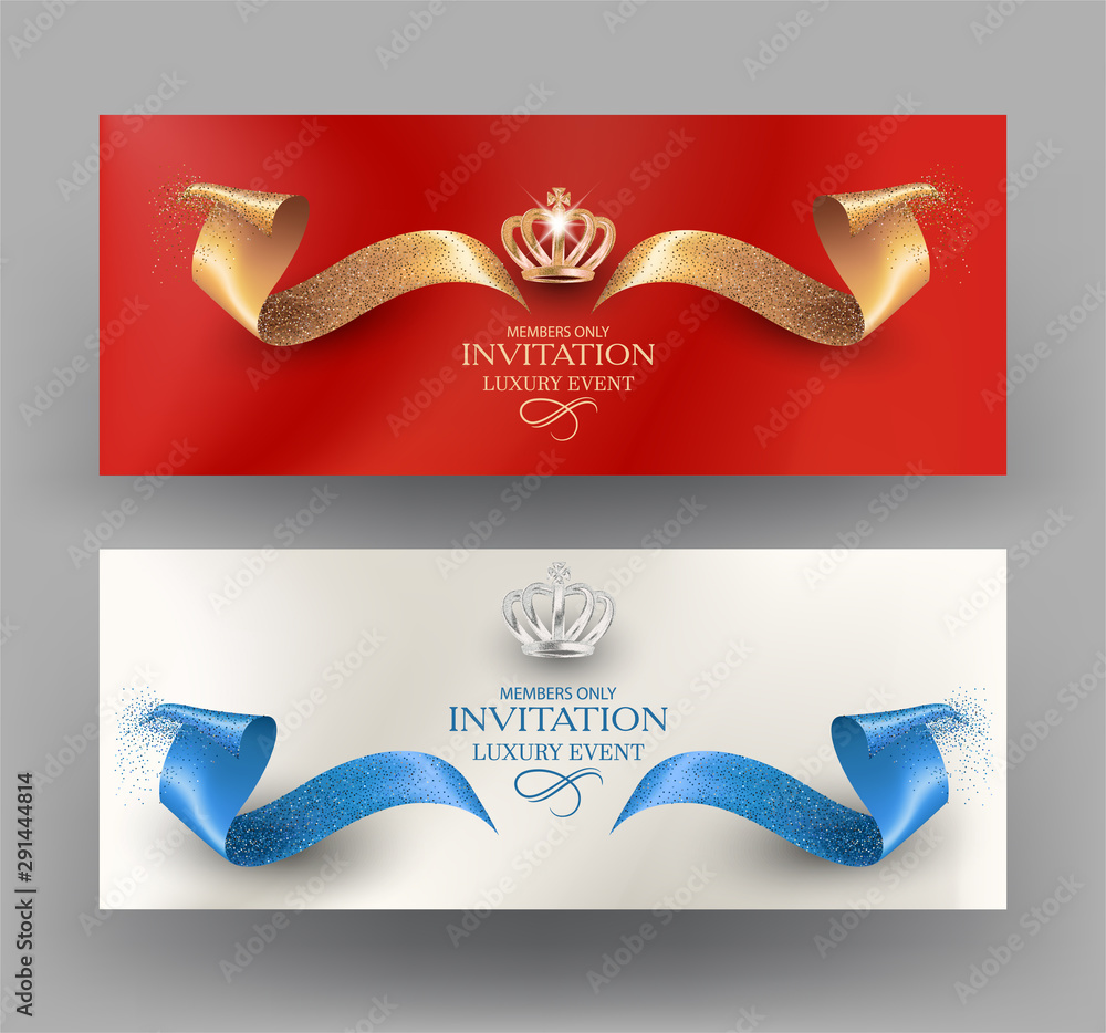 Elegant invitation banners with curly cut ribbons. Vector illustration ...