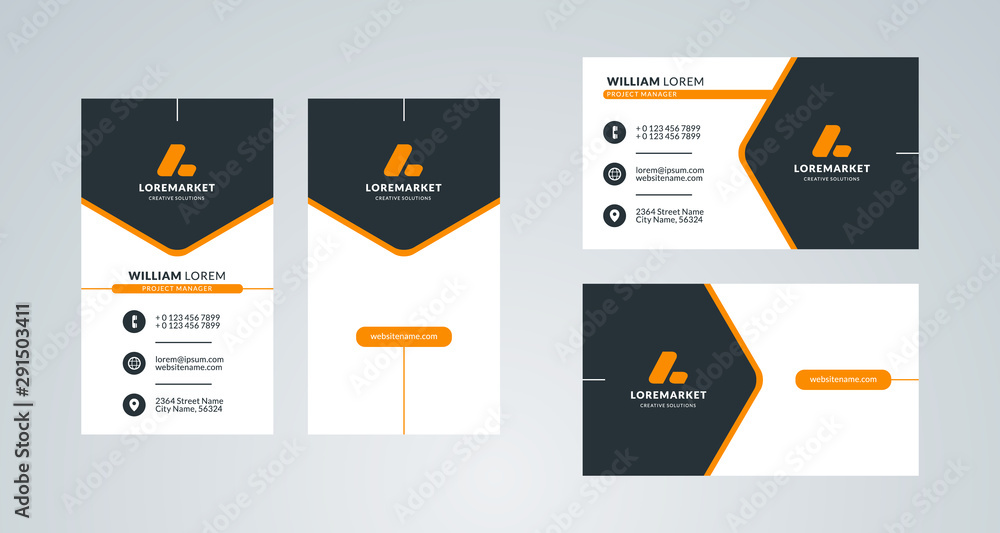 Business card template. Portrait and landscape layout. Front and back ...