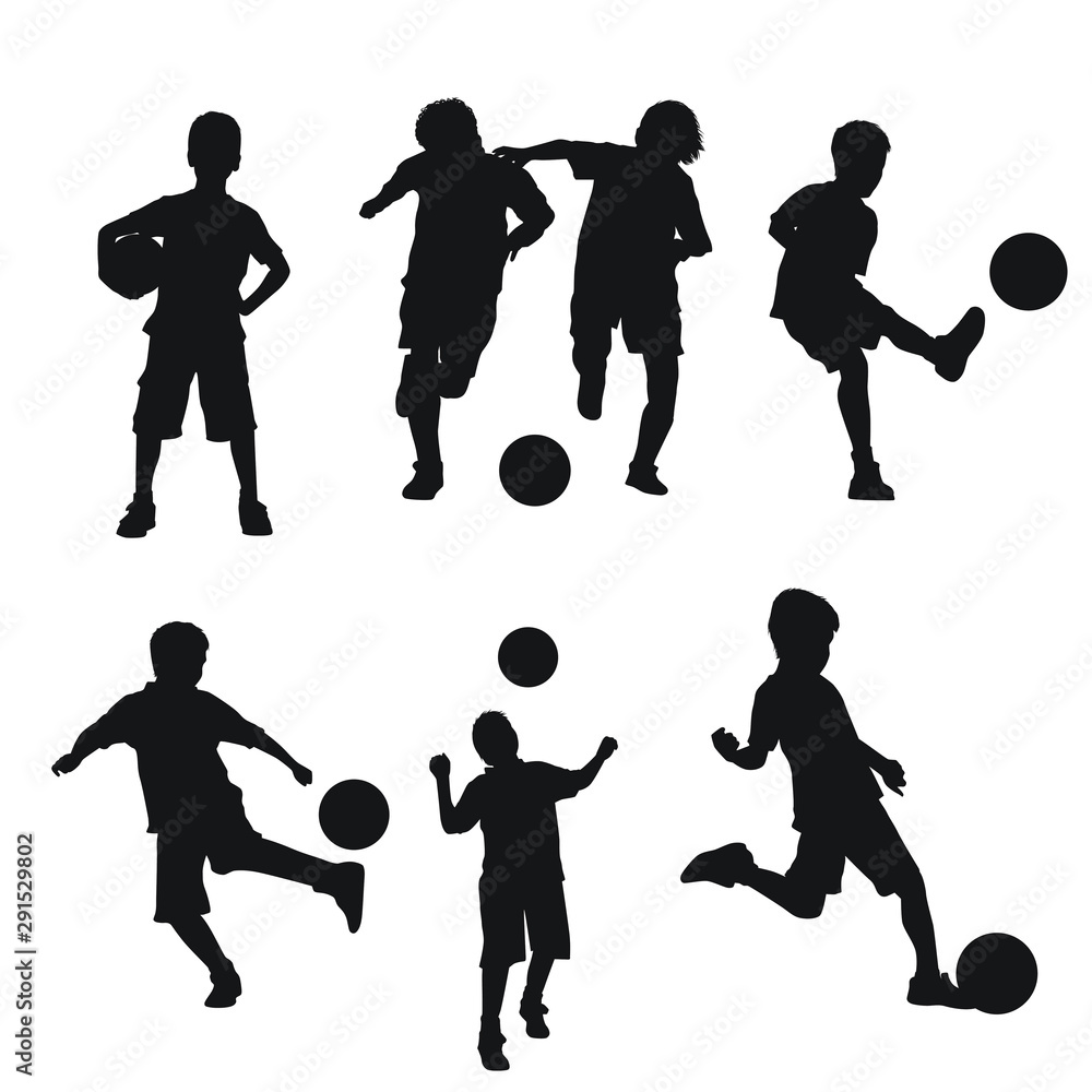 Kids Playing Football Silhouettes Stock Vector | Adobe Stock
