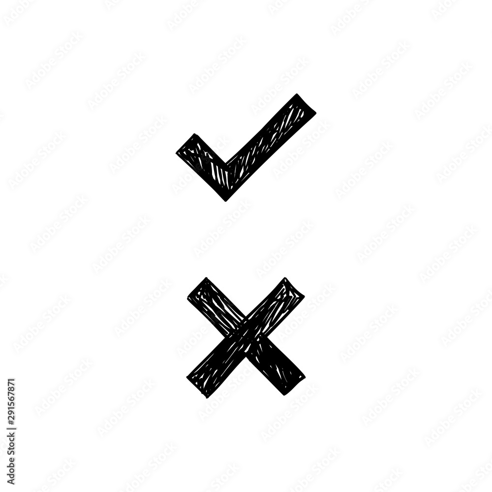 Tick and cross, checkmark doodle icons. Approved and rejected symbols. Stock Vector | Adobe Stock