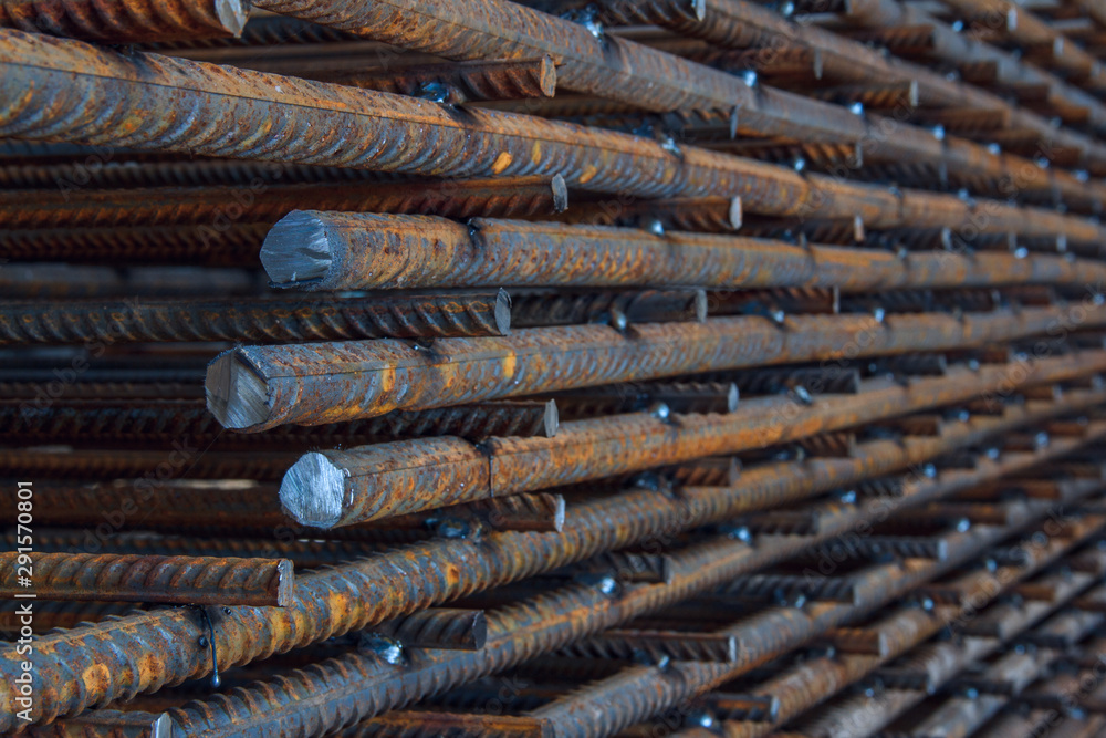 Industrial background. Rebar texture. Rusty rebar for concrete pouring ...