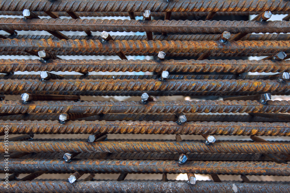 Industrial background. Rebar texture. Rusty rebar for concrete pouring ...