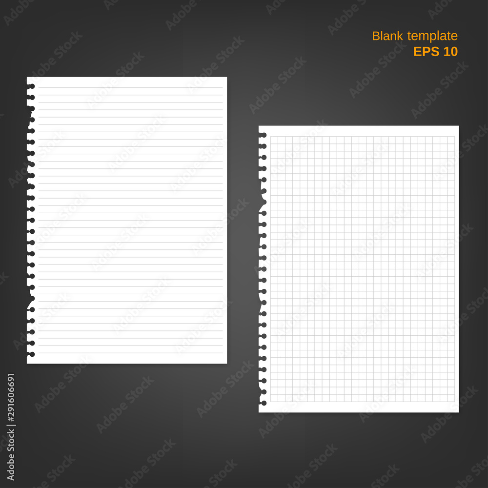 Vector illustration of 2 block note papers with torn edge. Lined and ...