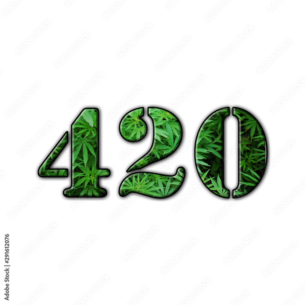 Marijuana 420 Stencil Lettering Logo With Cannabis Sativa Leaves Inside ...