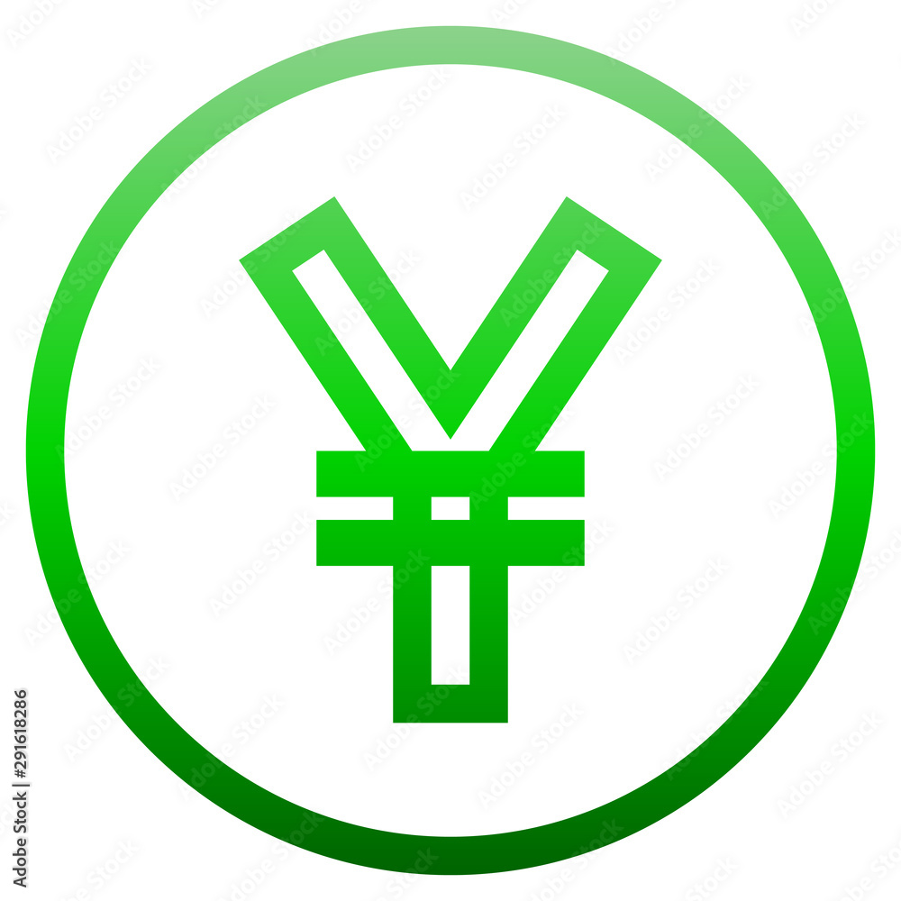 Yuan and Yen currency sign symbol - green simple gradient outline ...