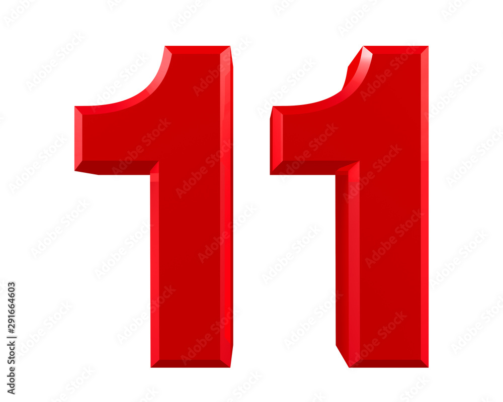 Red numbers 11 on white background illustration 3D rendering Stock ...