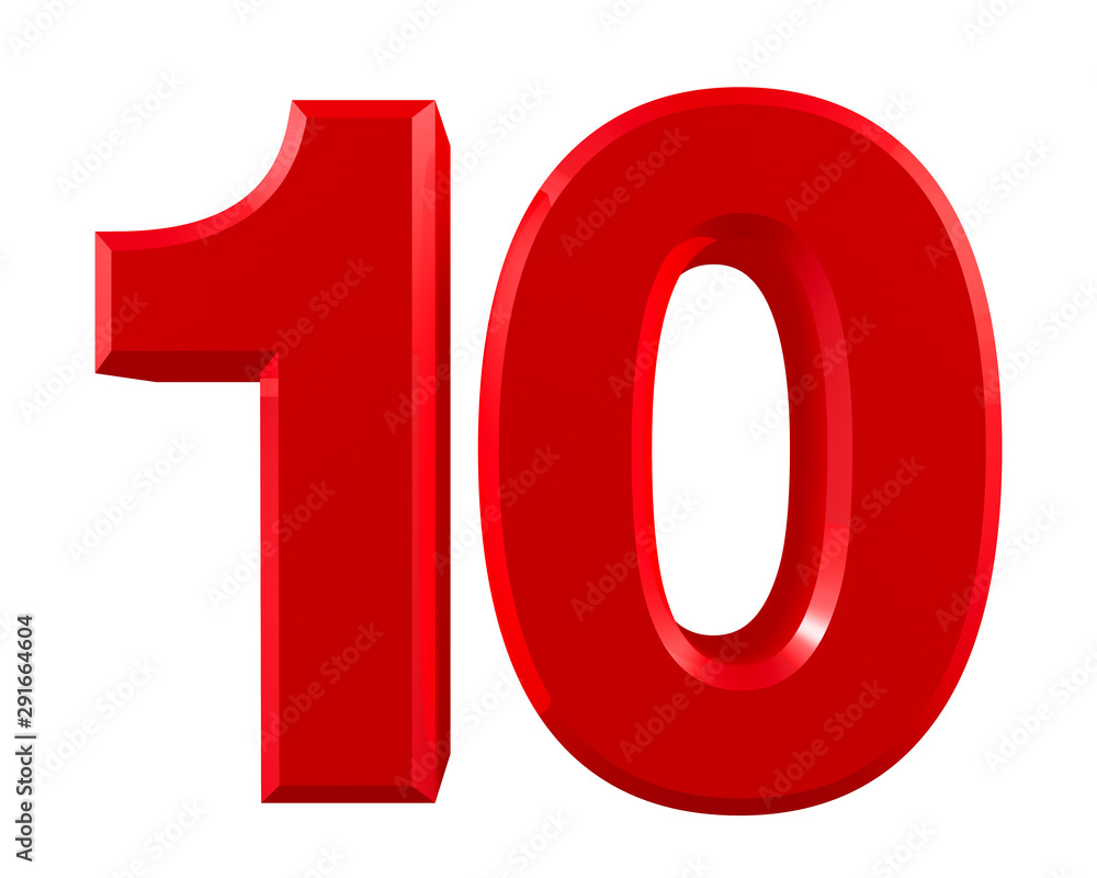 Red numbers 10 on white background illustration 3D rendering Stock ...