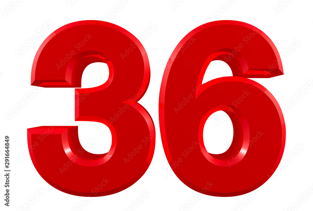 Red numbers 36 on white background illustration 3D rendering Stock ...