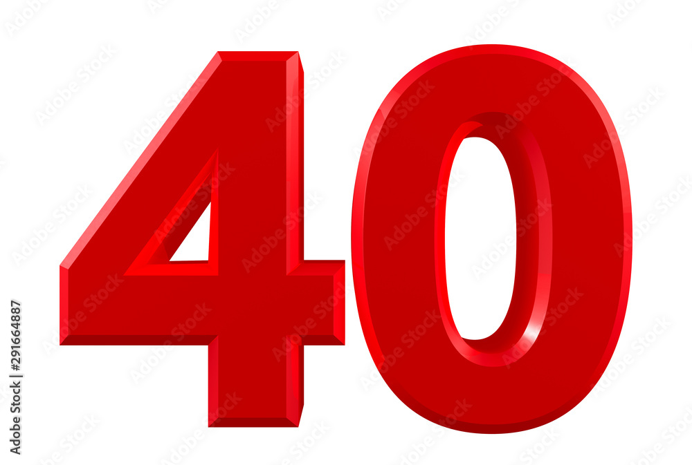 Red numbers 40 on white background illustration 3D rendering Stock ...