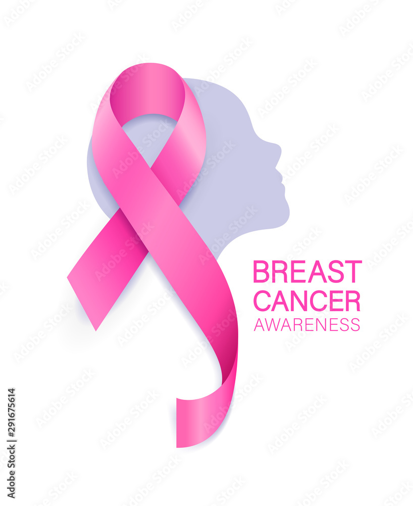 Pink ribbon on woman face. Breast Cancer Awareness Month Campaign. Icon ...
