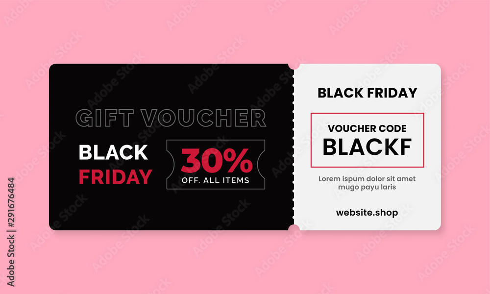 Black friday gift voucher card with coupon code text template design ...