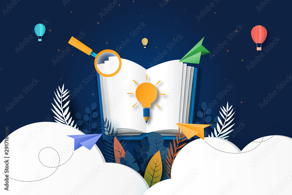 Open book With learning,education and explore concept paper art style ...