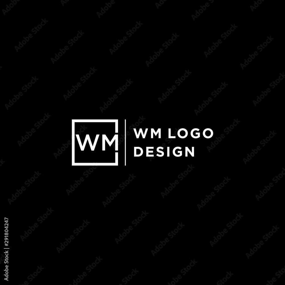 WM Letter Logo Design with white square and Sans Serif Font Vector ...