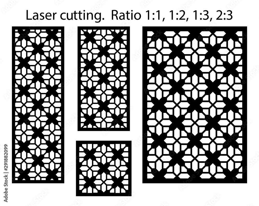 Cnc cross template set. Laser pattern. Set of geometric decorative vector panels for laser ...
