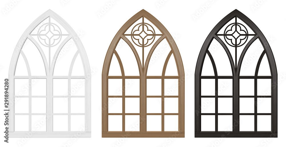 Gothic window of wood set Stock Vector | Adobe Stock