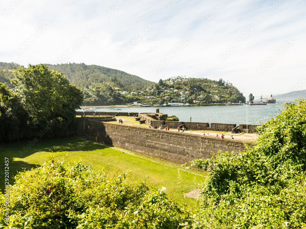 Fortified walls of the historic Corral Fort protecting the approach to ...