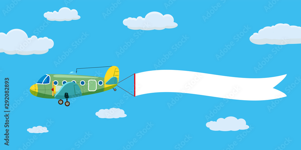 Red retro biplane aircraft pulling advertisement banner Stock Vector ...