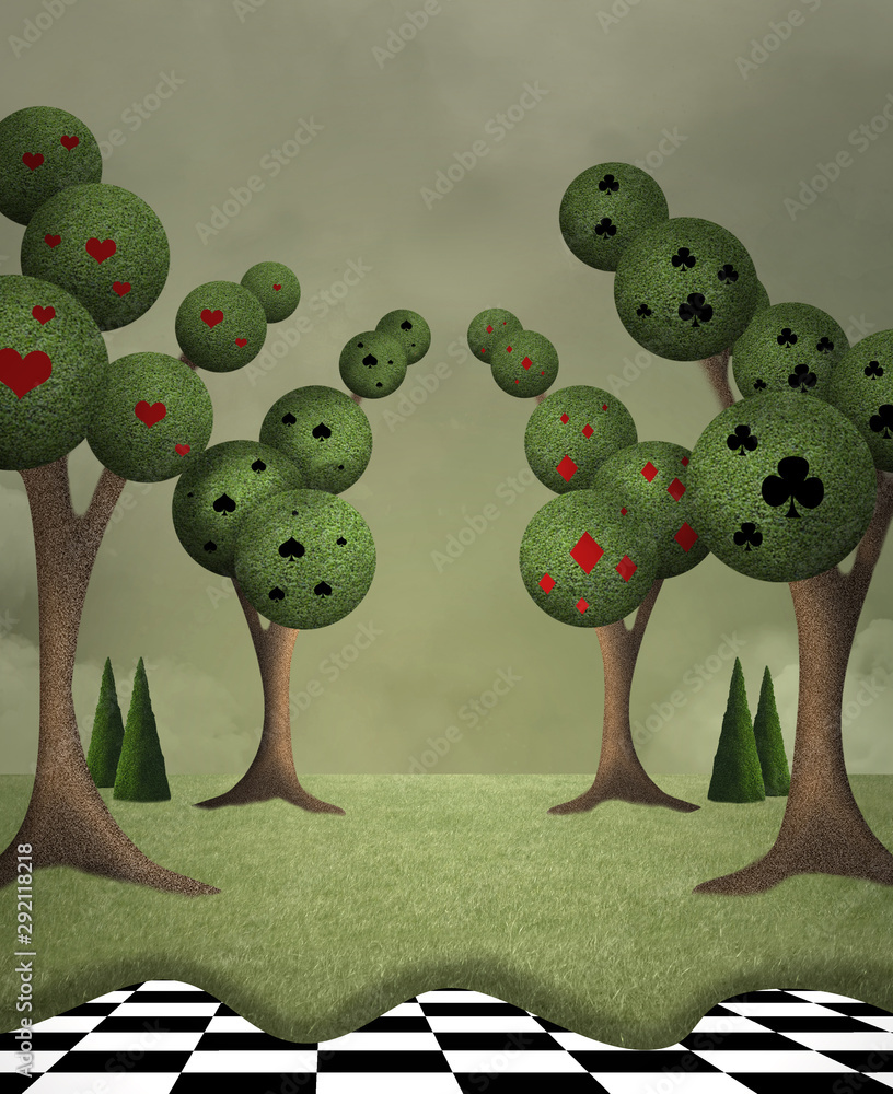 Surreal trees with playing card symbols Stock Illustration | Adobe Stock
