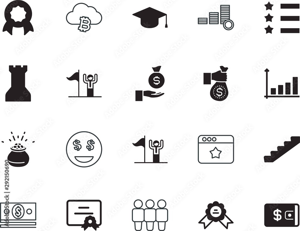 success vector icon set such as: saving, diagram, rosette, card ...