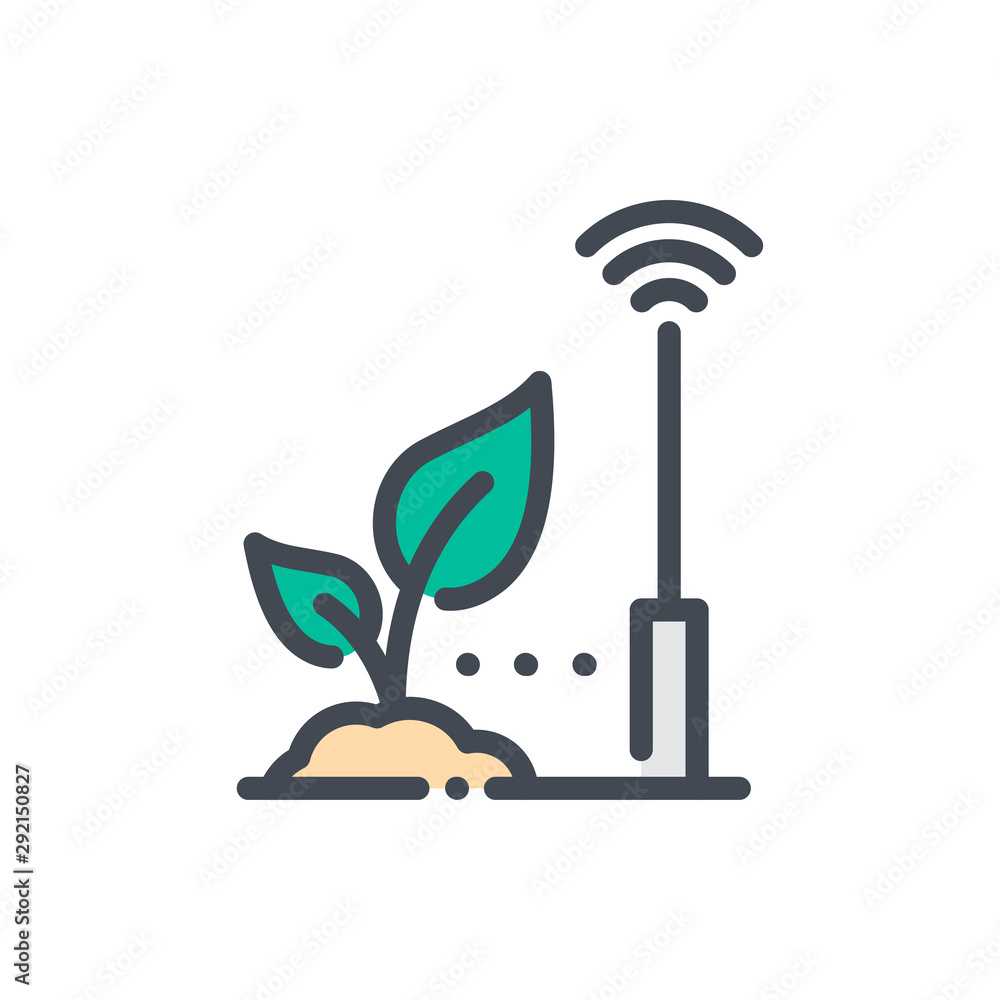 Wireless system of plant growth control color line icon. Wireless plant ...