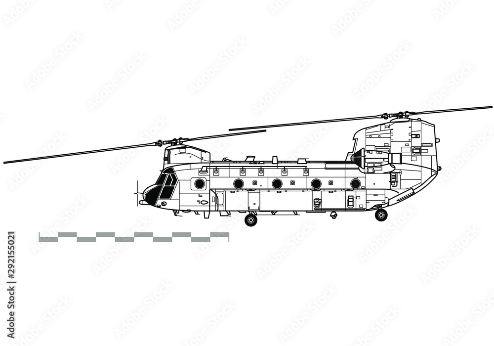 Boeing CH-47 Chinook. Outline vector drawing Stock Vector | Adobe Stock
