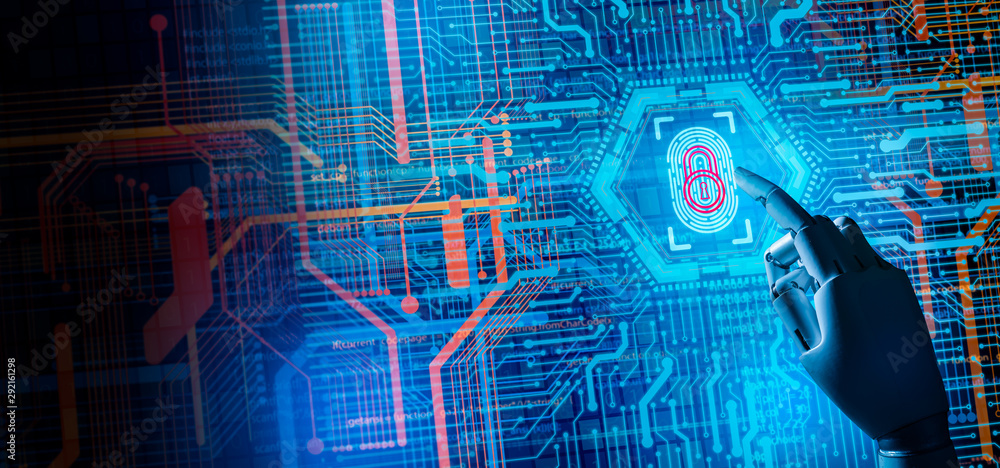 Cyber security network and artificial intelligence technology concept ...