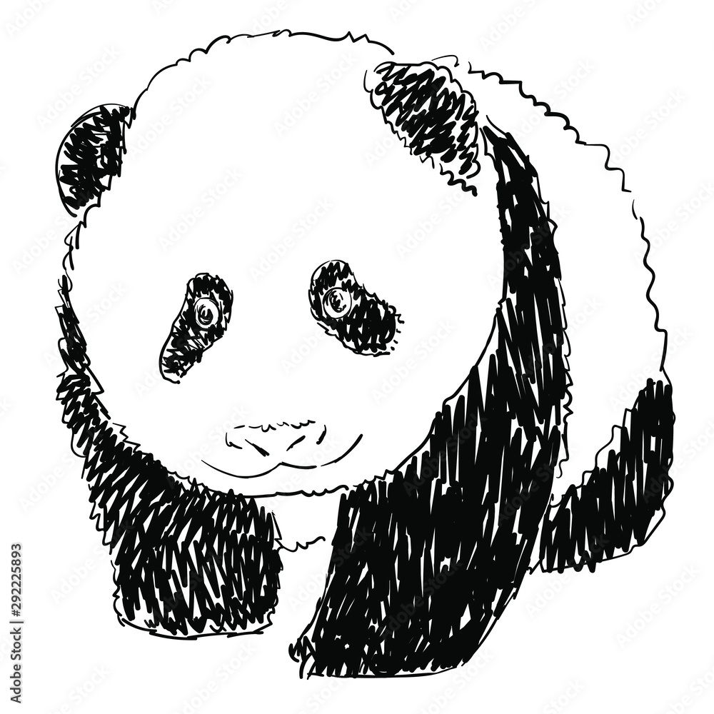 Panda drawing black and white. Hand drawing cute little panda baby ...