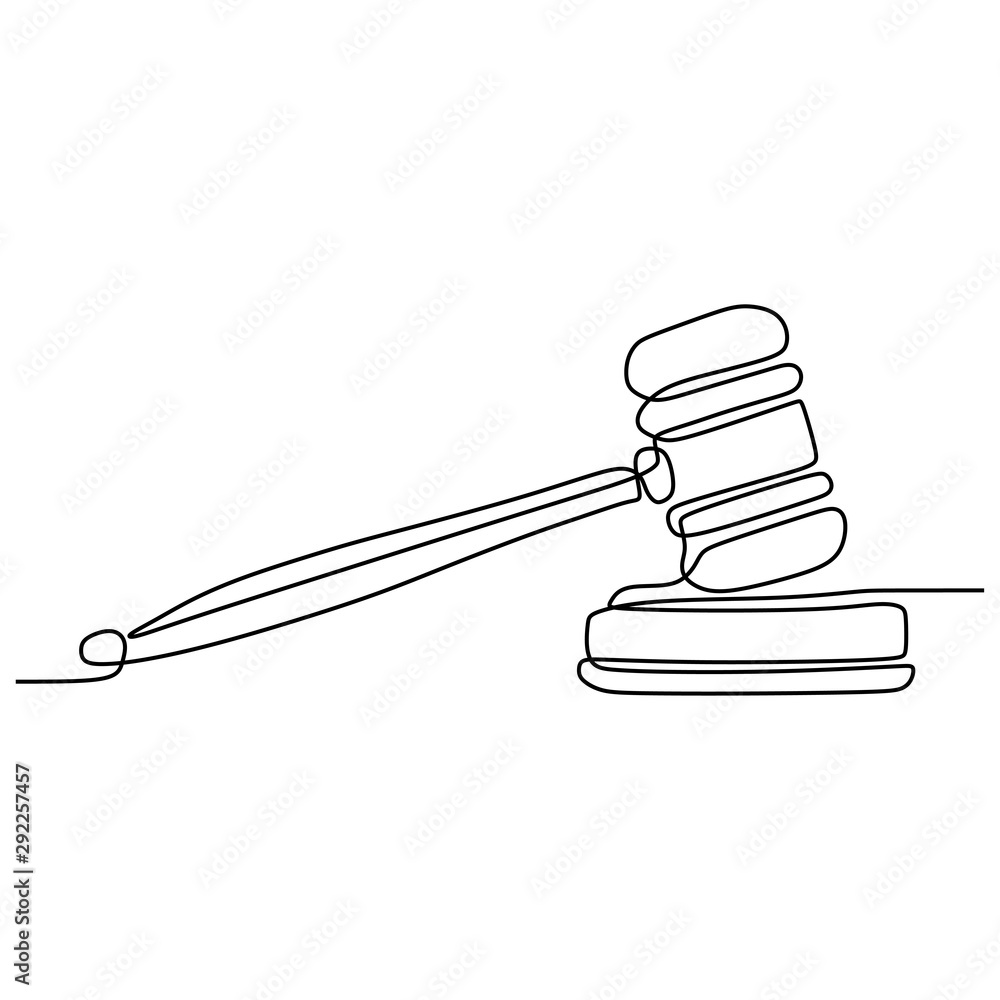 one line drawing of judge hammer law symbol continuous hand drawn ...