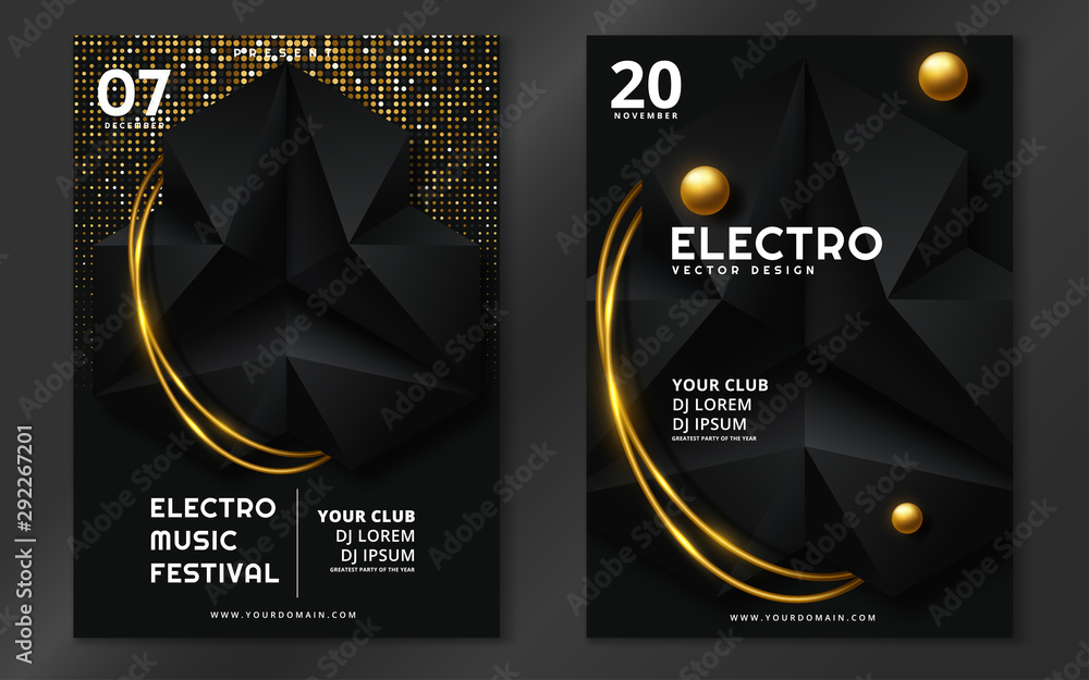 Electronic music fest and electro summer wave poster. Club party flyer ...
