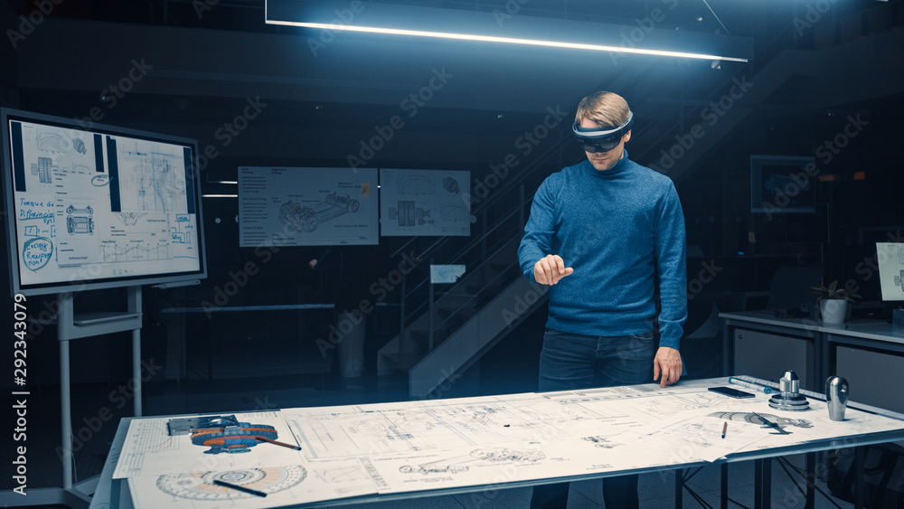 Software Development Engineer Wearing Virtual Reality Headset Gestures ...