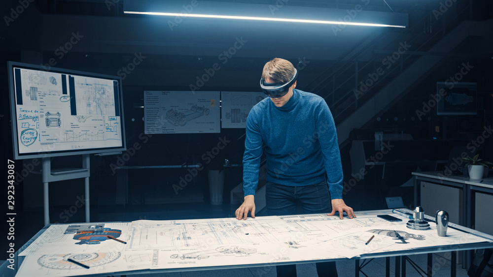 Software Development Engineer Wearing Virtual Reality Headset Gestures ...