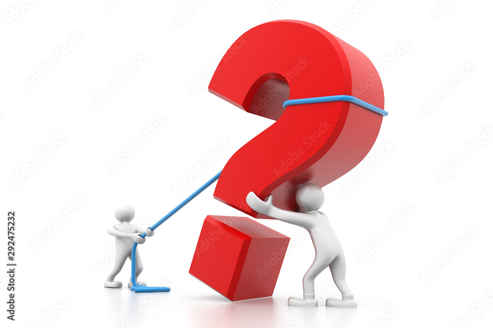 man carrying heavy question mark, teamwork concept,3d render Stock ...