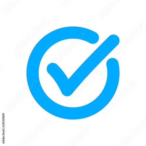Blue flat checkmark icon. Vector badge of ok, warranty, approved ...