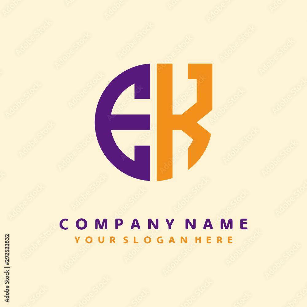 initial letter EK logo purple, orange. Monogram Vector Logo Stock ...
