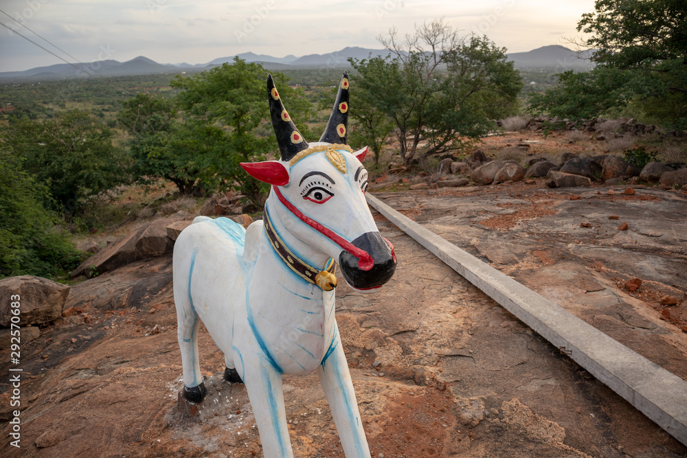 Indian Bull Stone Sculpture in Mountain Temple - Tamilnadu India South ...