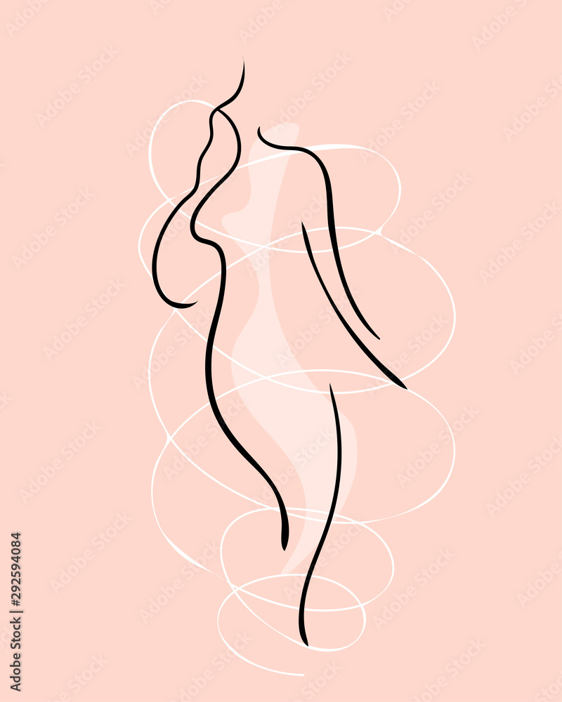 continuous line drawing of naked women legs in high heels. One line ...