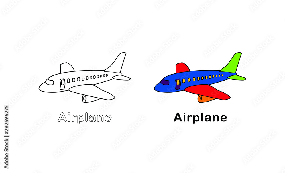 simple 2d coloring books airplane for preschool or Kindergarten to ...