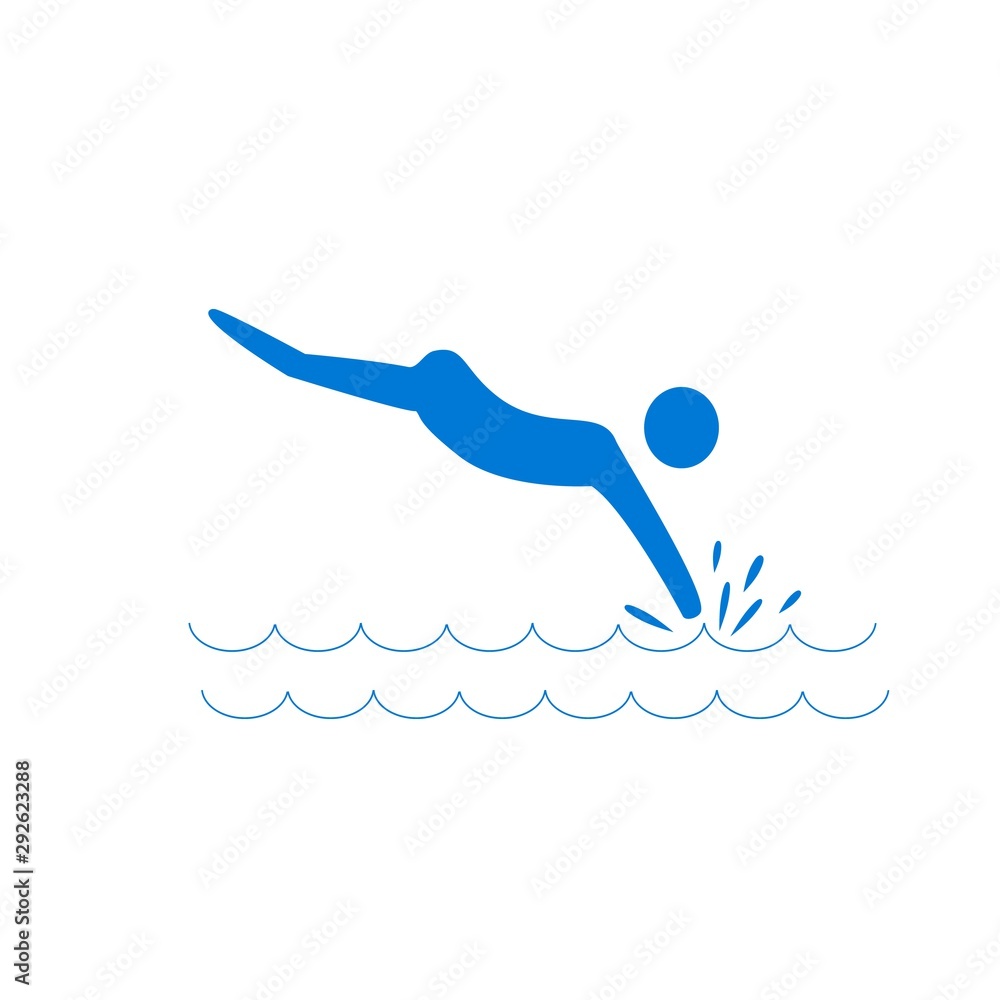 Place for jumping in water. Safety dive. Sign safeness on beach, in ...