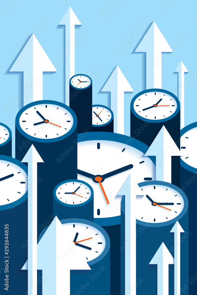 Vector de Stock Time up. Fast decision. 3d Clock icons in flat style, arrows and timers on blue ...