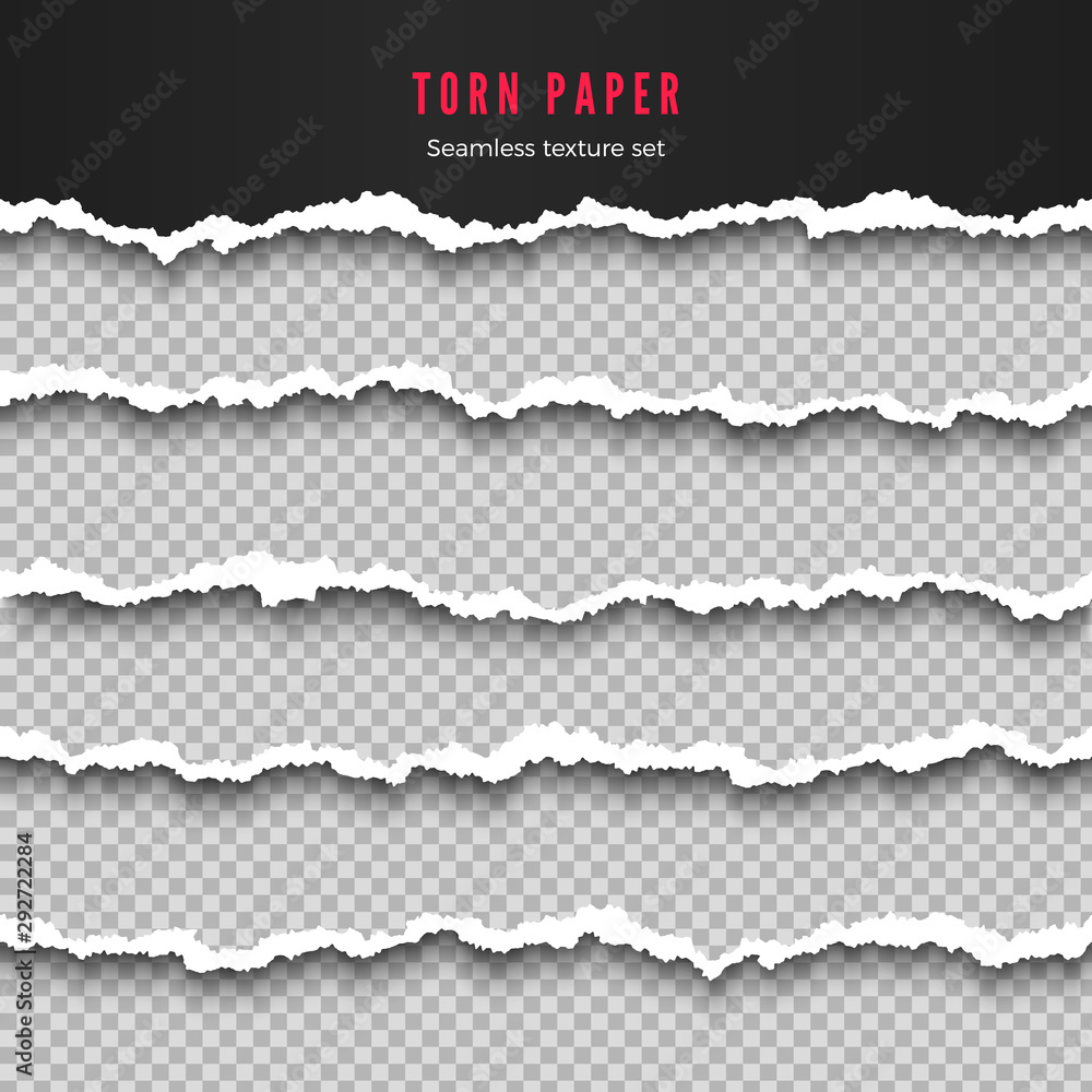 Set of seamless torn paper border stripes. Paper texture with damaged ...