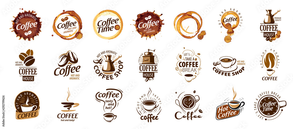 Set of coffee logos. Vector illustration on white background Stock ...