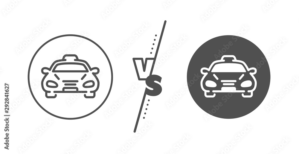 Car vehicle sign. Versus concept. Taxi cab transport line icon. Taxicab ...
