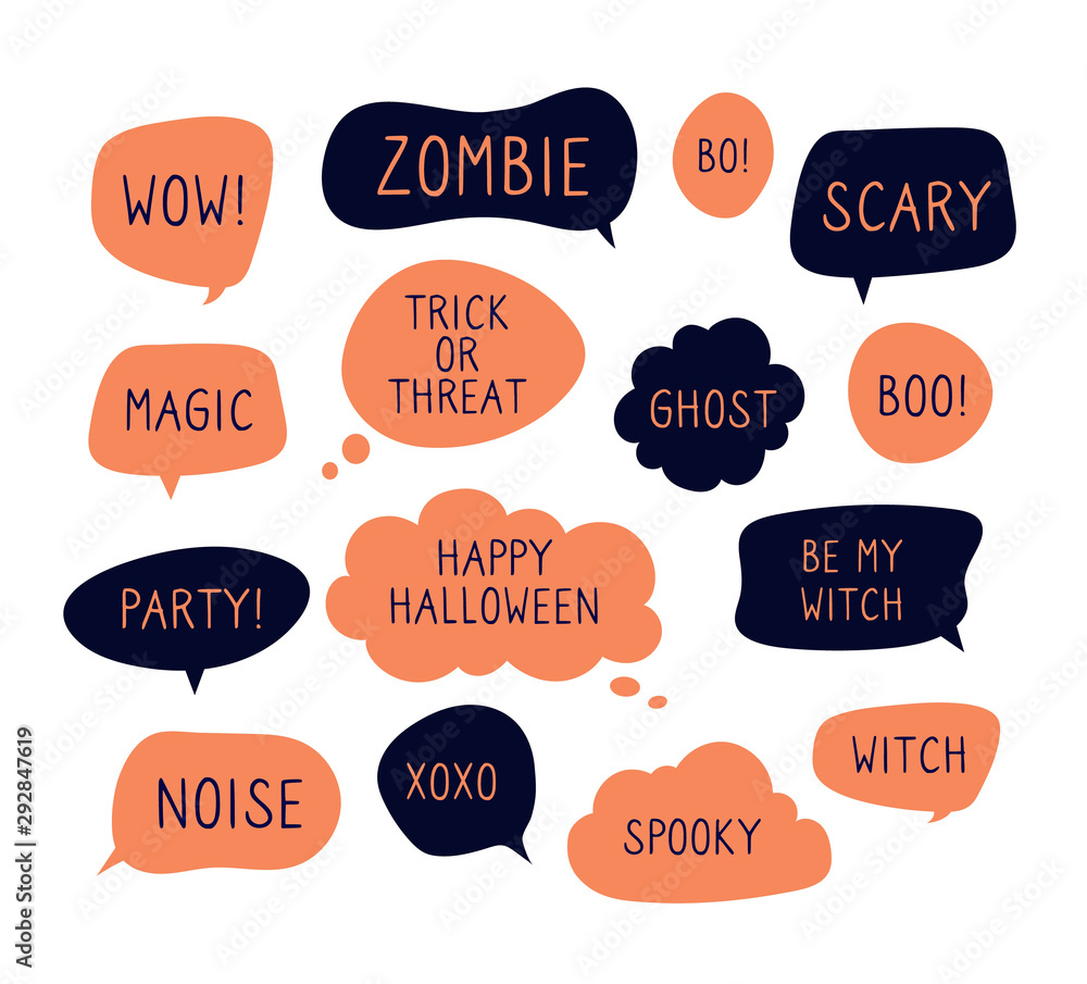 Halloween speech bubbles. Trick or threat, happy halloween, ghost and ...