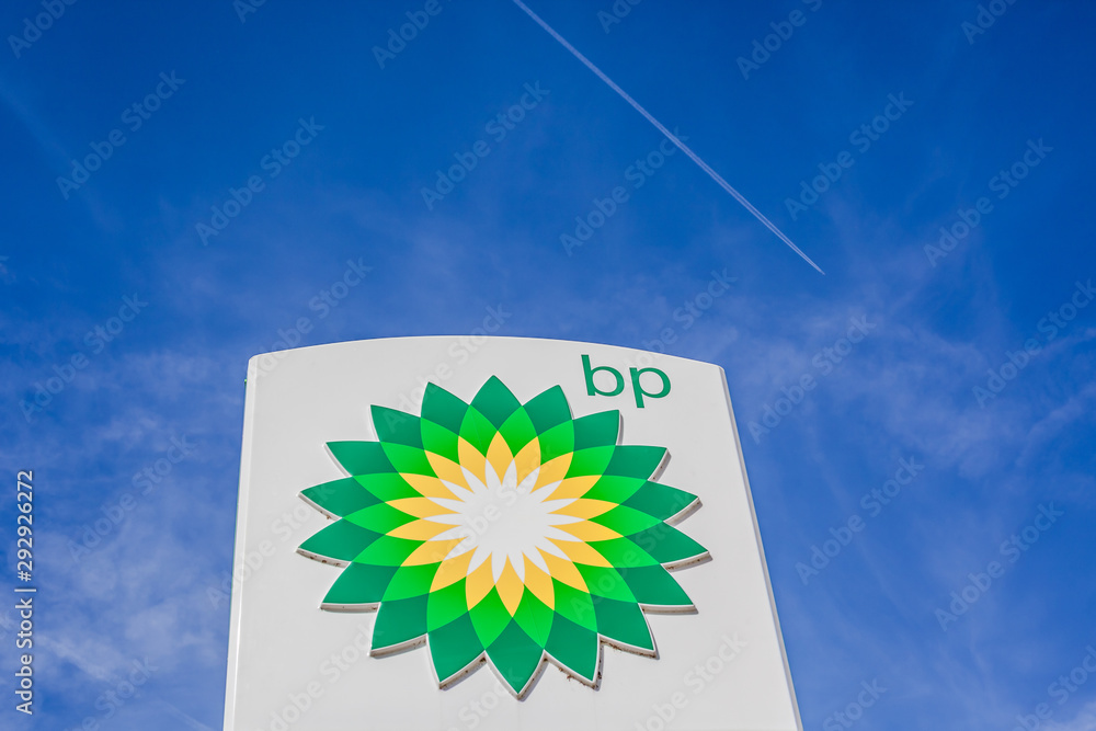 BP logo on its gas service station Stock Photo | Adobe Stock