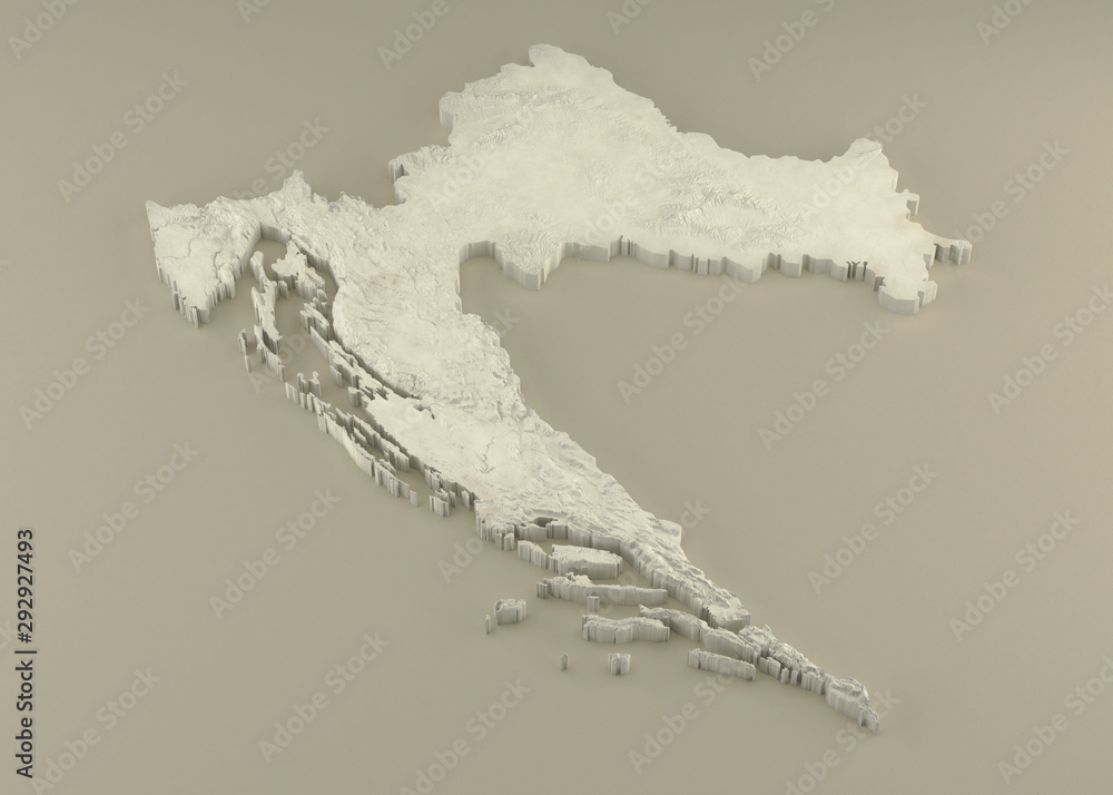 Extruded 3D political Map of Croatia with relief as marble sculpture on ...