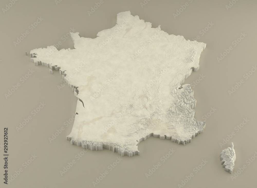 Extruded 3D political Map of France with relief as marble sculpture on ...