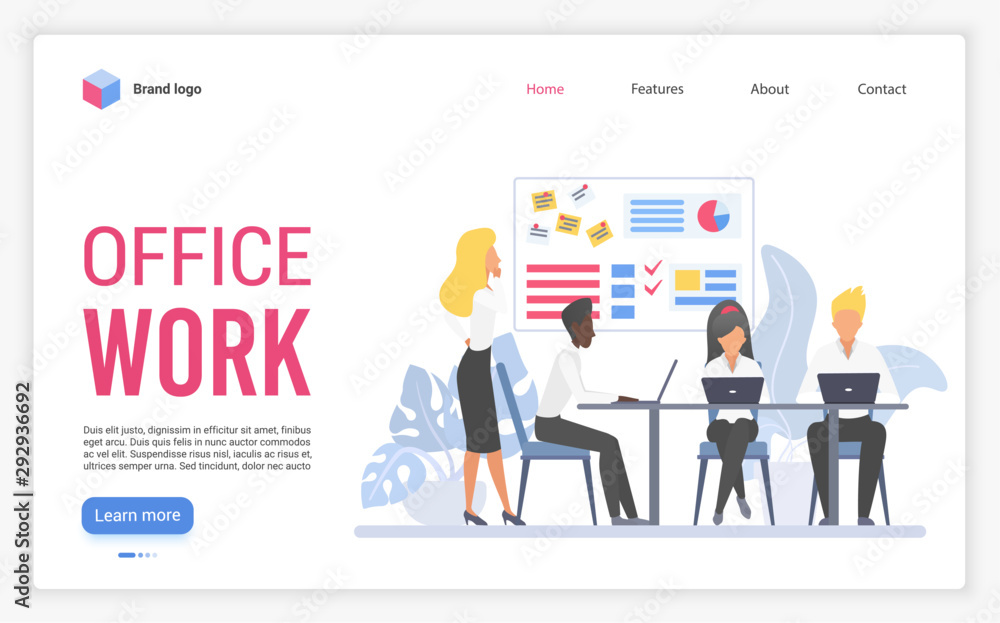 Office work flat vector illustration. Business meeting website design ...