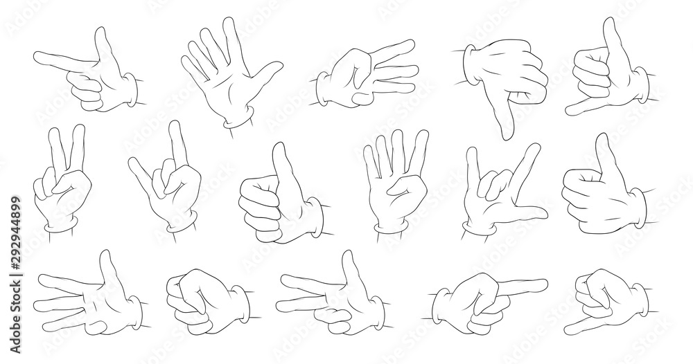 Hands in different poses. Various gestures of human hands. Female or ...