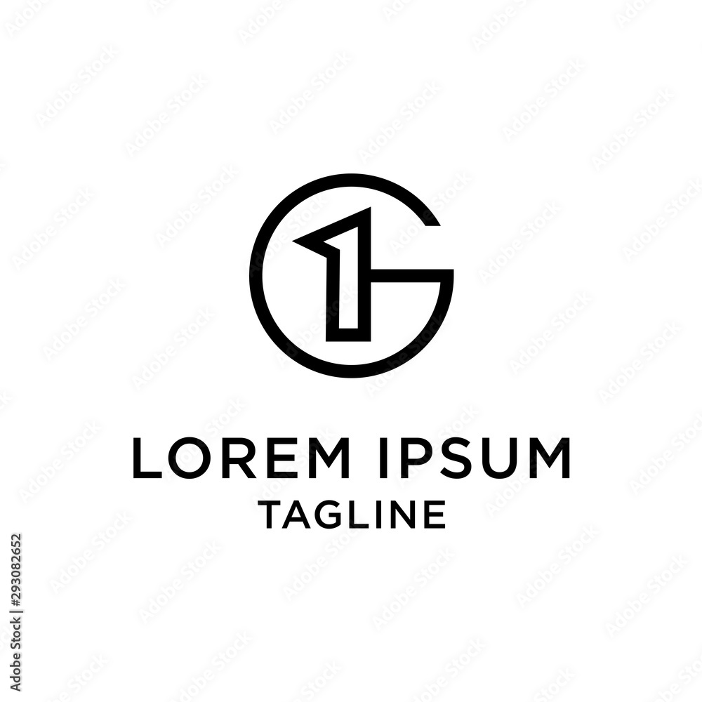 Initial letter and number logo, G and 1, G1, 1G, line logo design ...