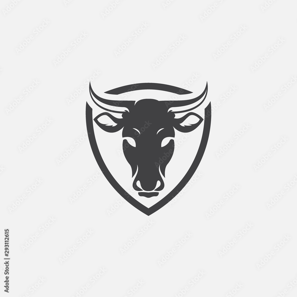 cow head with shield logo design vector, cow shield emblem, long horned ...